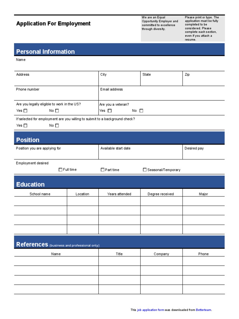 Job Application Form Template Download Standard 20170814 | PDF ...