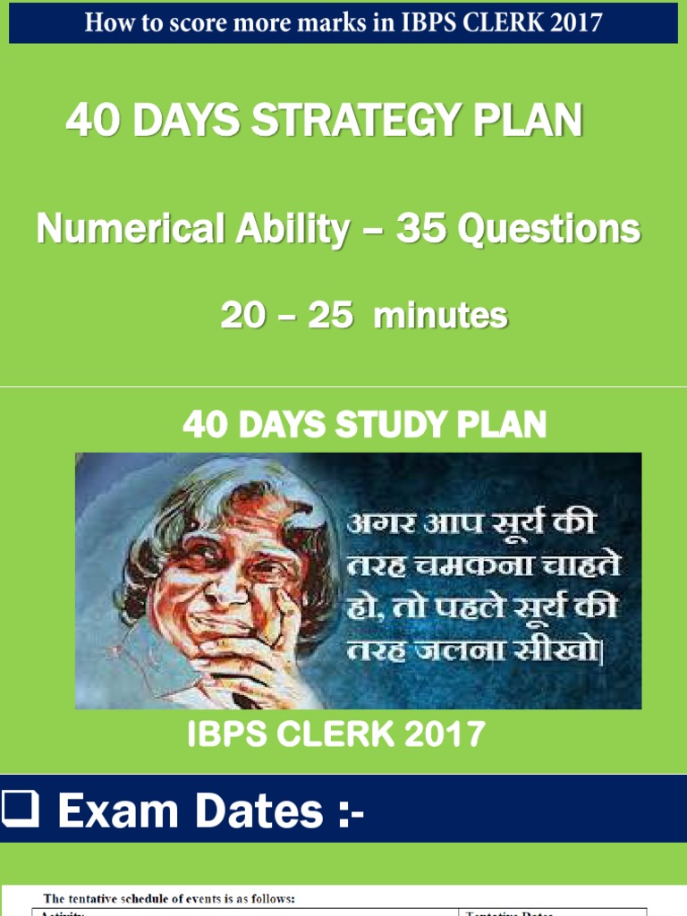 40 Days Study Plan For IBPS Clerk | Download Free PDF | Ratio | Pie Chart