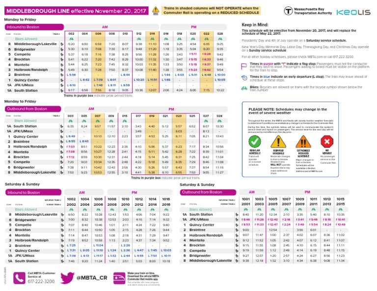 Middleborough Commuter Rail Schedule | PDF | Passenger Rail Transport ...