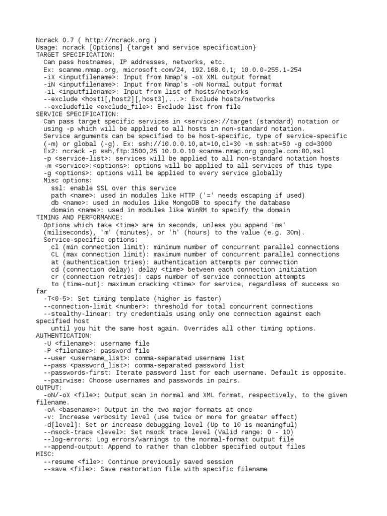 Ncrack Usage | PDF | File Transfer Protocol | Communications Protocols