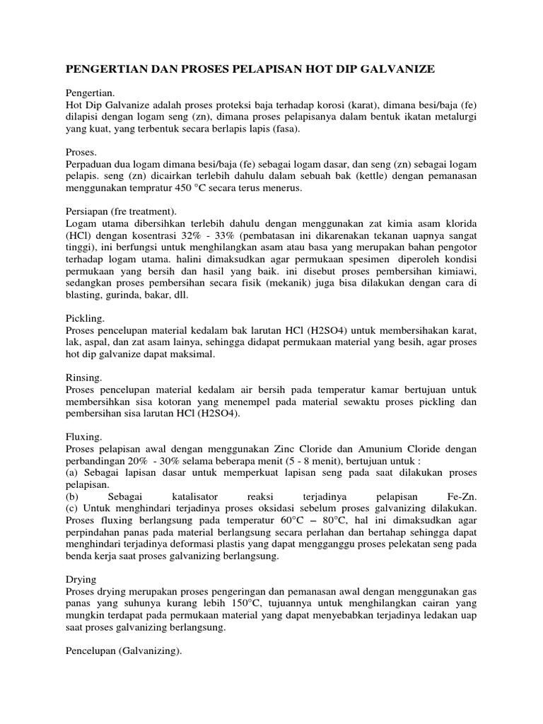 Pengertian Dan Proses Pelapisan Hot Dip Galvanize | PDF