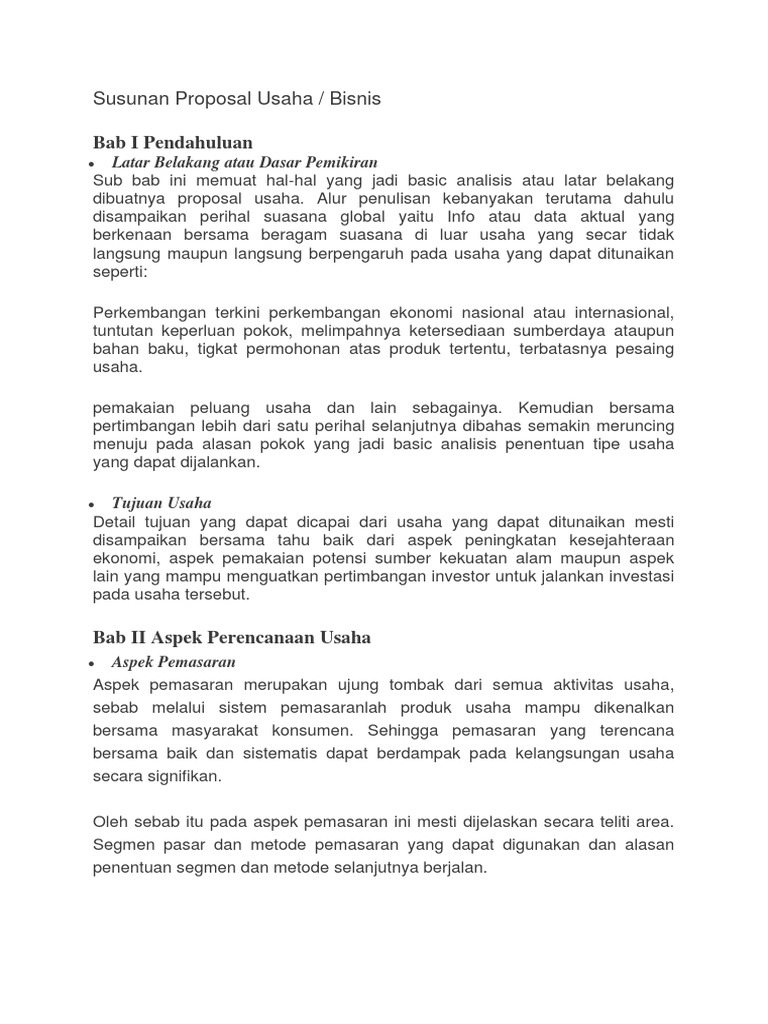 Susunan Proposal Usaha | PDF | Bisnis