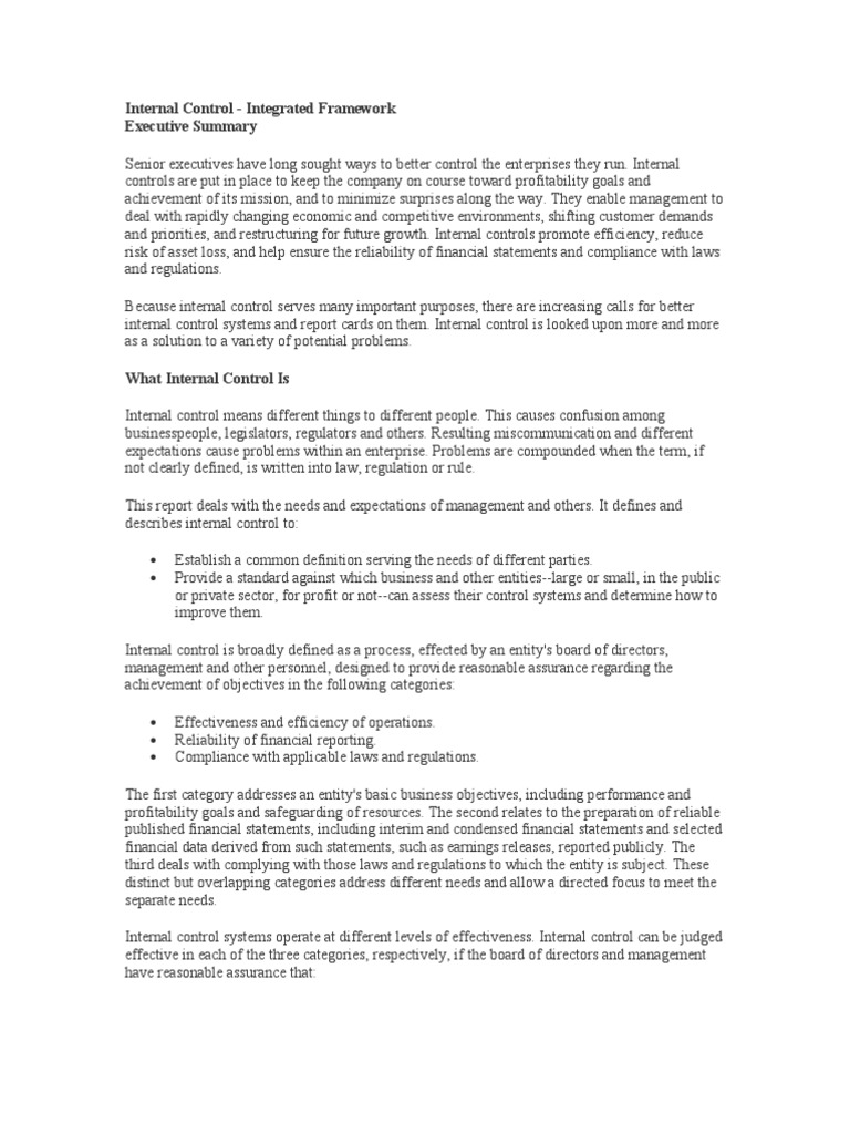 Internal Control - Integrated Framework Executive Summary | PDF ...