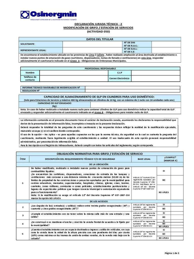 Declaracion Jurada Grifos-EESS | PDF | Cuestionario | Regulación