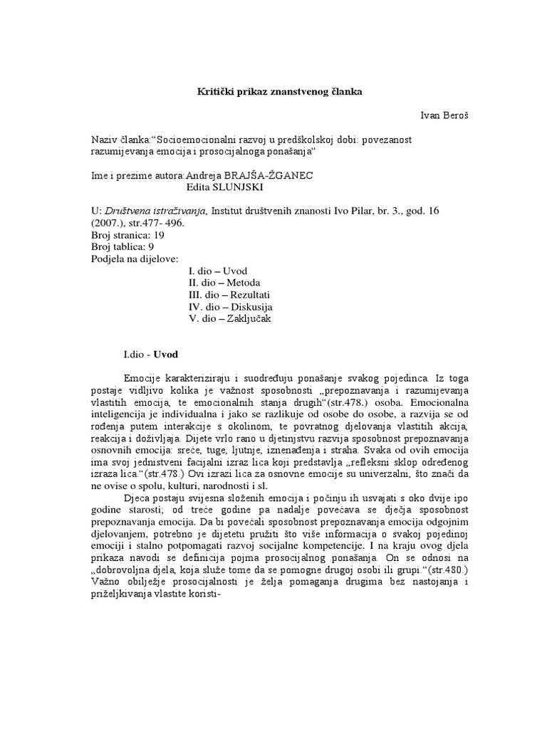 Kriticki Prikaz Znanstvenog Clanka | PDF