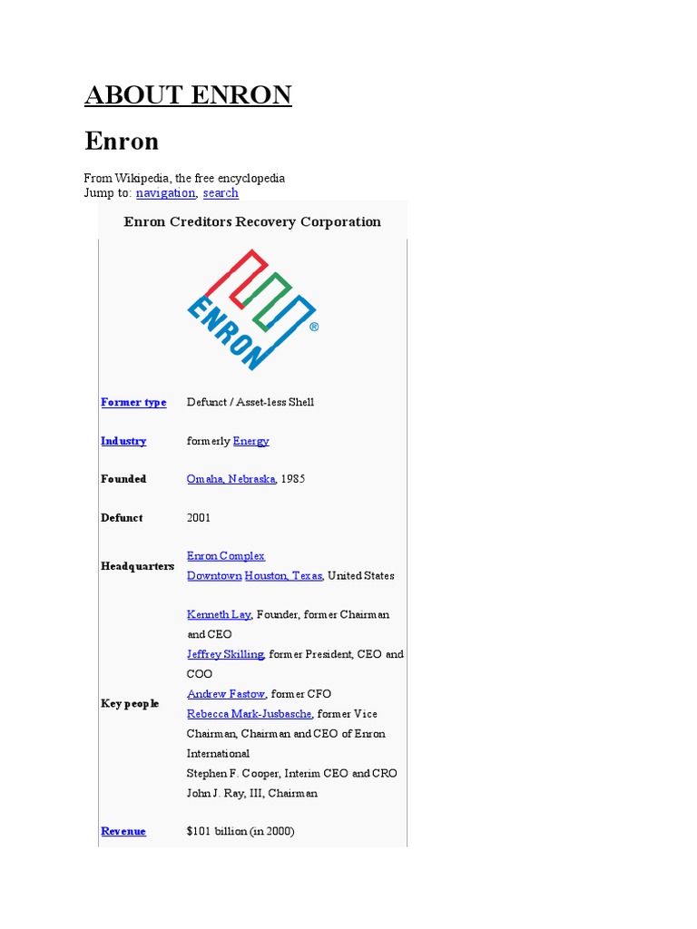 About Enron Enron: Enron Creditors Recovery Corporation | PDF | Energy ...
