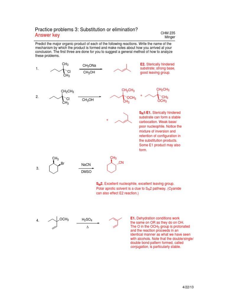 Substitution and Elimination Practice | PDF | Organic Reactions ...