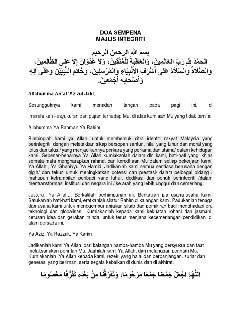 DOA Majlis Integriti | PDF