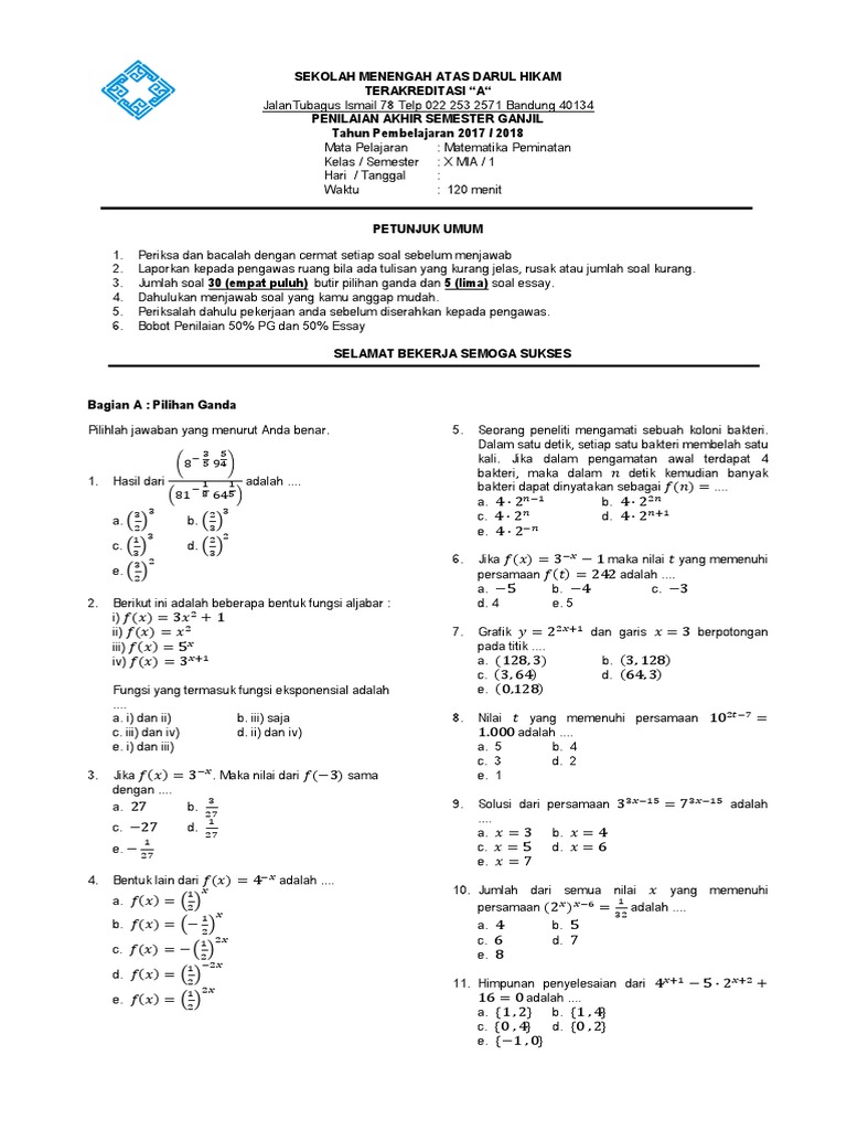 Latihan Soal BAB Fungsi Eksponensial | PDF