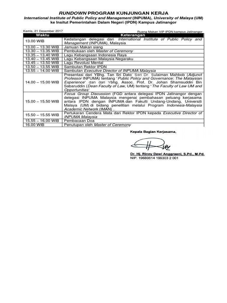 Rundown Program Kunjungan Kerja | PDF