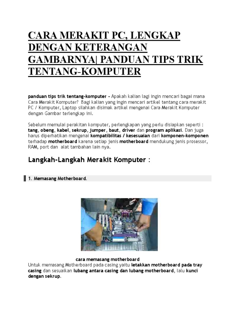 Cara Merakit PC Lengkap Dengan Keteranga | PDF