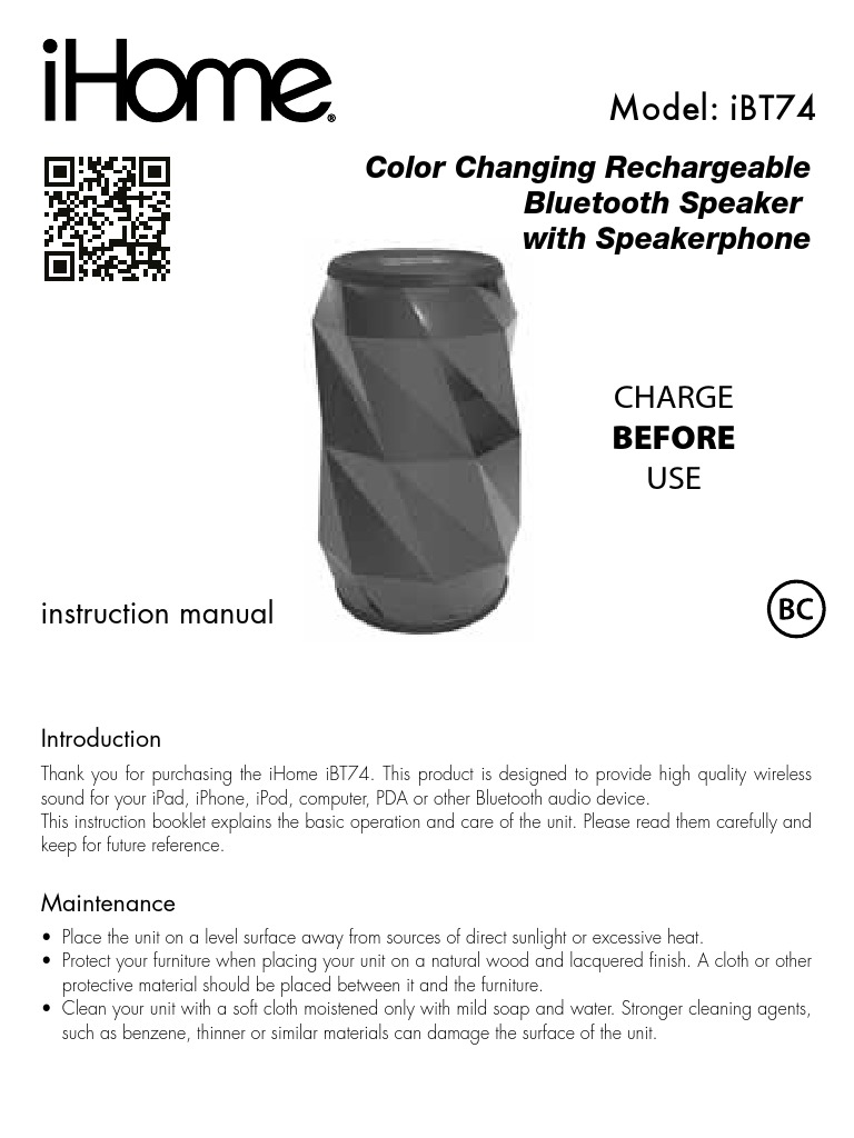 Ihome iBT74 Instruction Manual | Download Free PDF | Battery ...