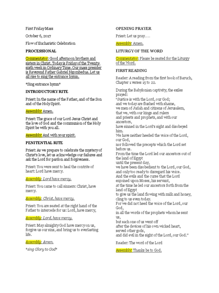 First Friday Mass | PDF | Mass (Liturgy) | Eucharist