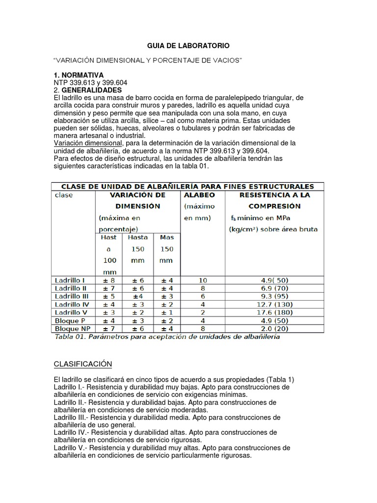 Variacion Dimensional y Porcentaje de Vacios Parte Luiz Guevara | PDF | Ladrillo | Arcilla