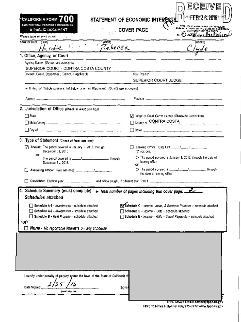 Contra Costa Superior Dependency Court Judge Rebecca Hardie's Form 700 ...