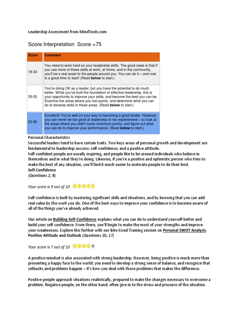 Leadership Skills Assessment Guide | PDF | Leadership | Emotional ...