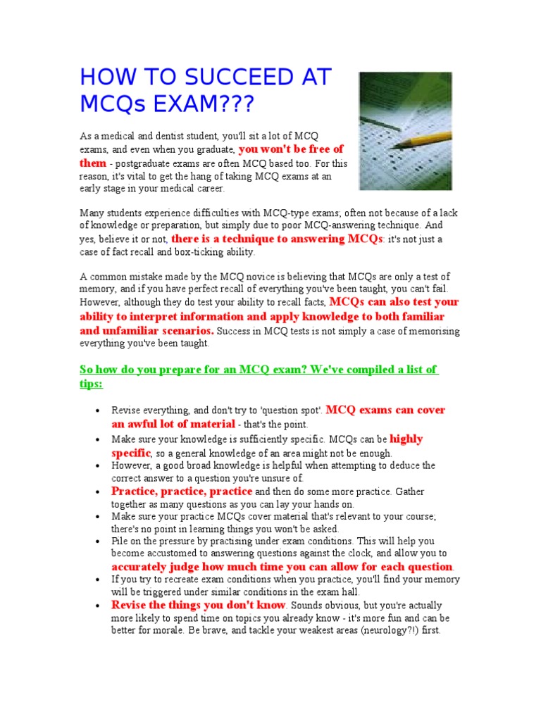 How To Succeed at Mcqs Exam | PDF | Multiple Choice | Test (Assessment)