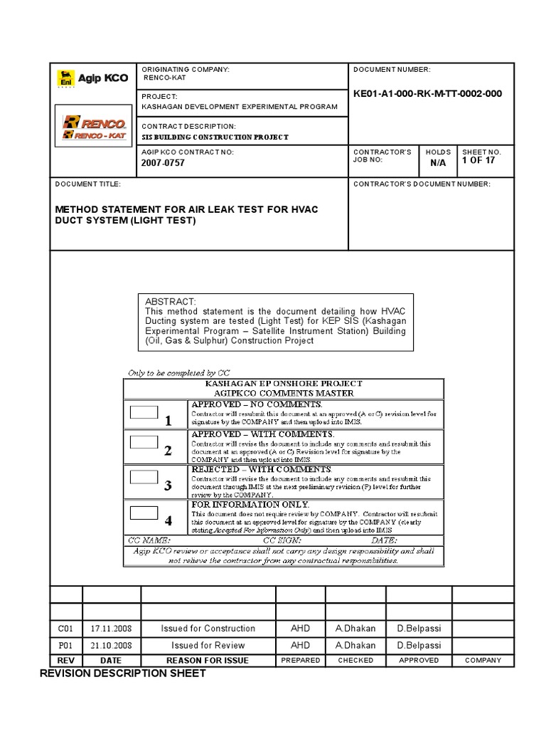 Method Statement For Air Leak Test For HVAC Duct System Light Test ...