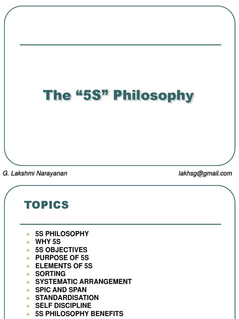 The "5S" Philosophy: G. Lakshmi Narayanan | PDF | Audit | Inventory