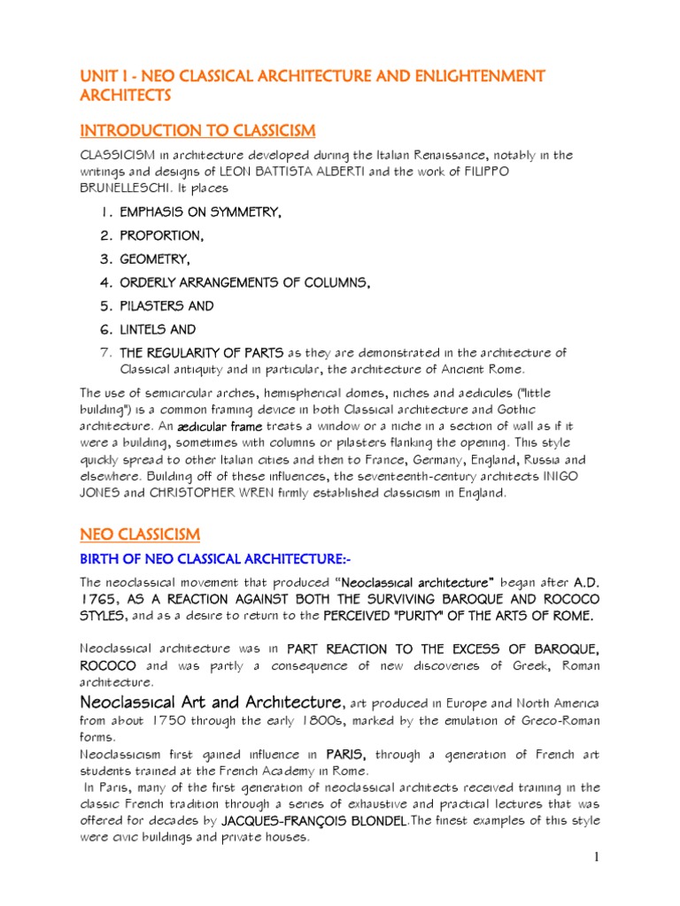 (UNIT 01) Part A - Neo Classicism | PDF | Classicism | Architectural Styles
