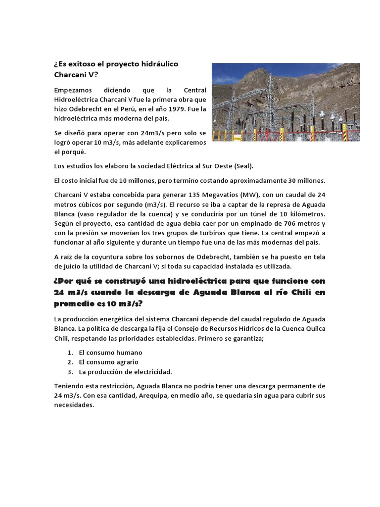Es Exitoso El Proyecto Hidráulico Charcani V | PDF | Hidráulica | Agua