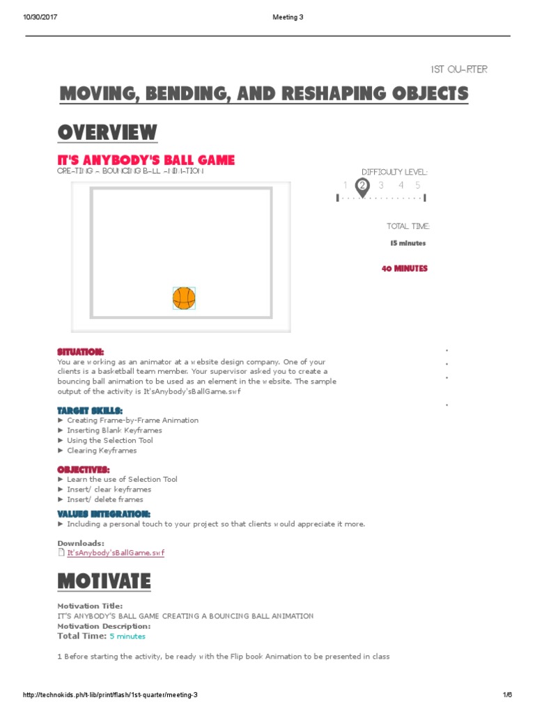 Moving, Bending, and Reshaping Objects: It'S Anybody'S Ball Game | PDF | Adobe Flash | Action Script