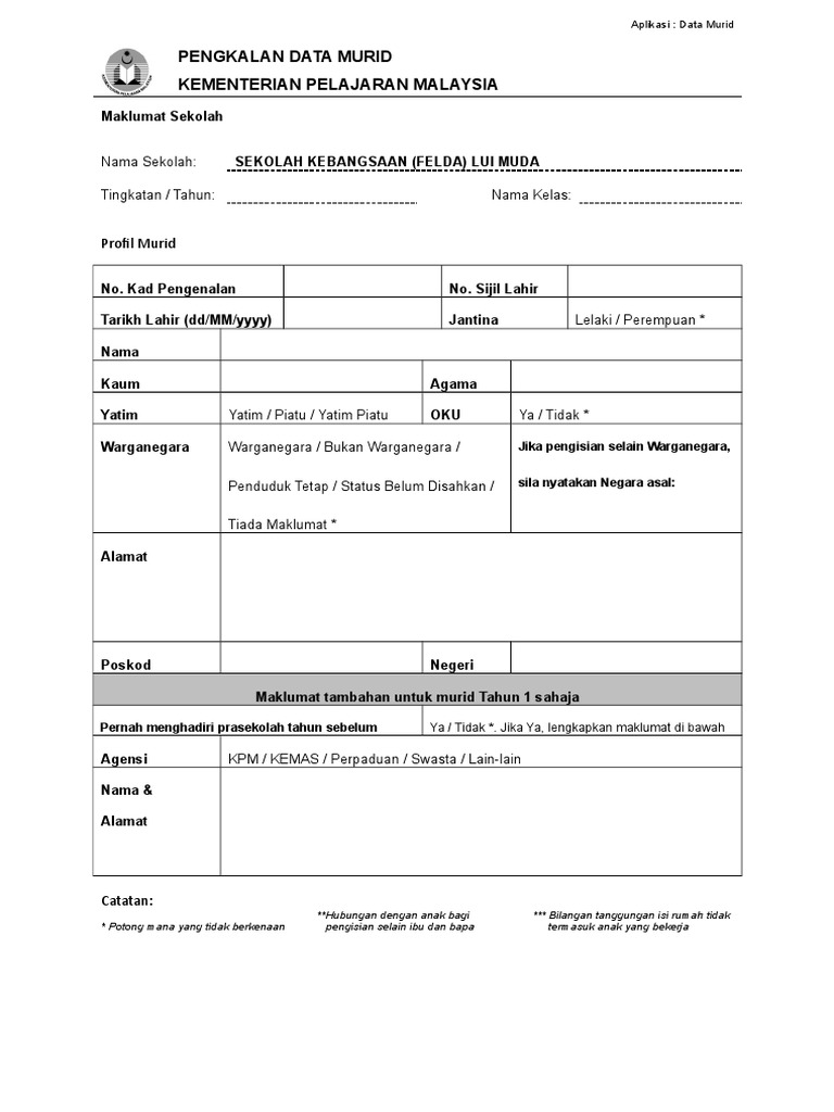 Borang Individu APDM | PDF