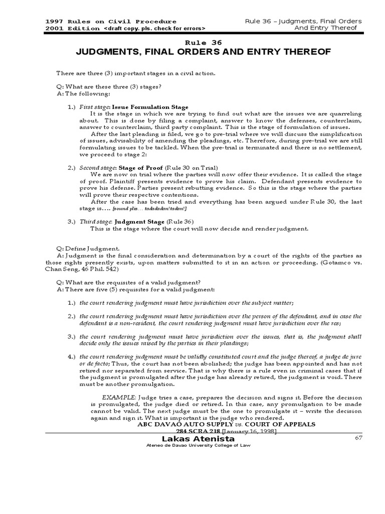 Requirements and Stages of Civil Procedure: An Overview of Judgments ...