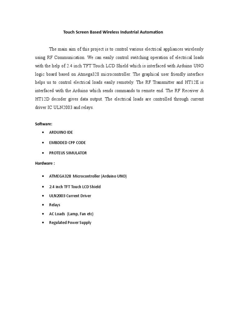 Touch Screen Based Wireless Industrial Automation | PDF | Arduino ...