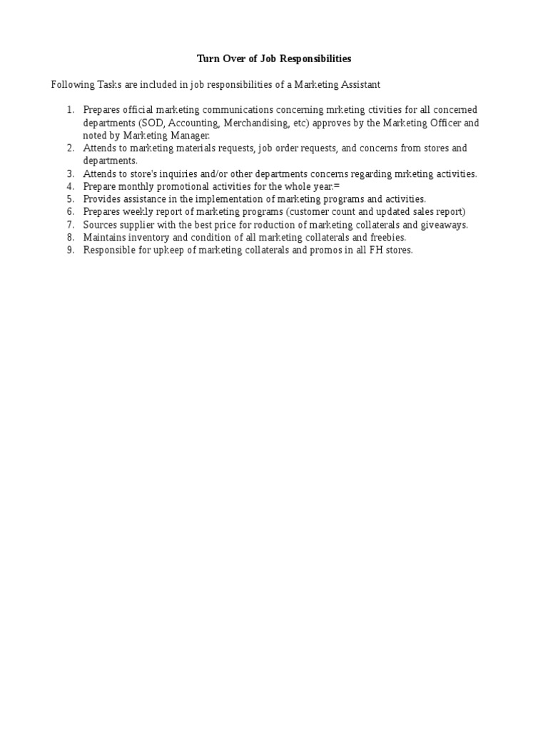 Turn Over of Job Responsibilities | PDF