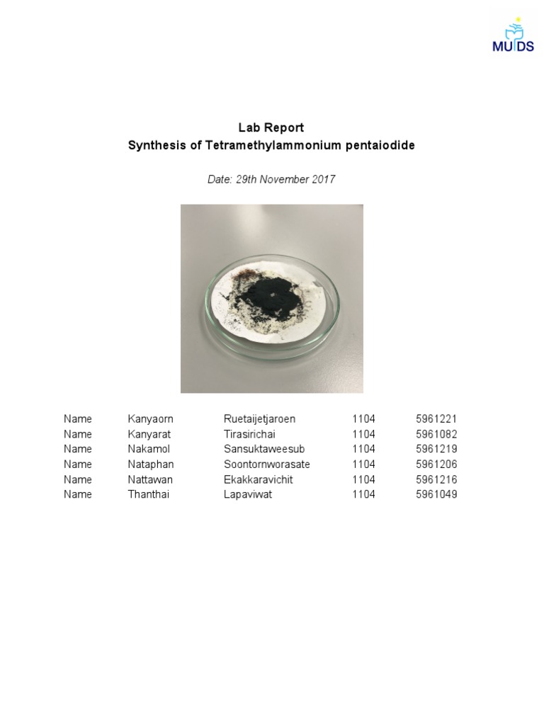Synthesis of Tetramethylammonium Pentaiodide | PDF | Solution | Filtration