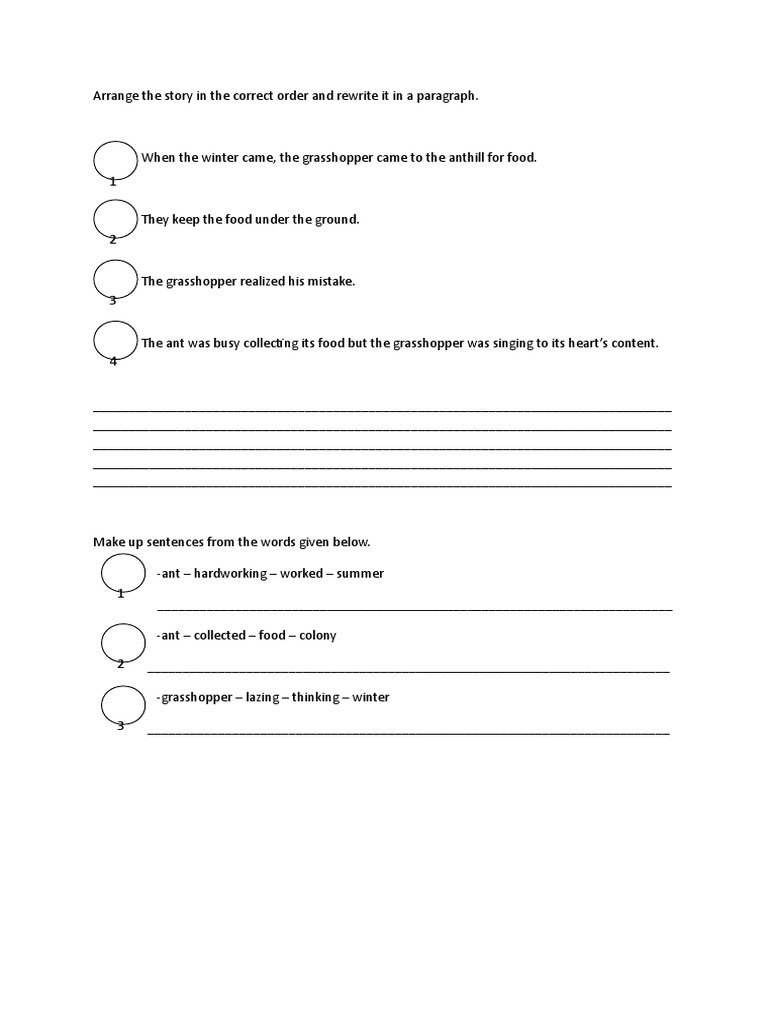 Story Arrangement Worksheet for Kids | PDF | Myrmecology