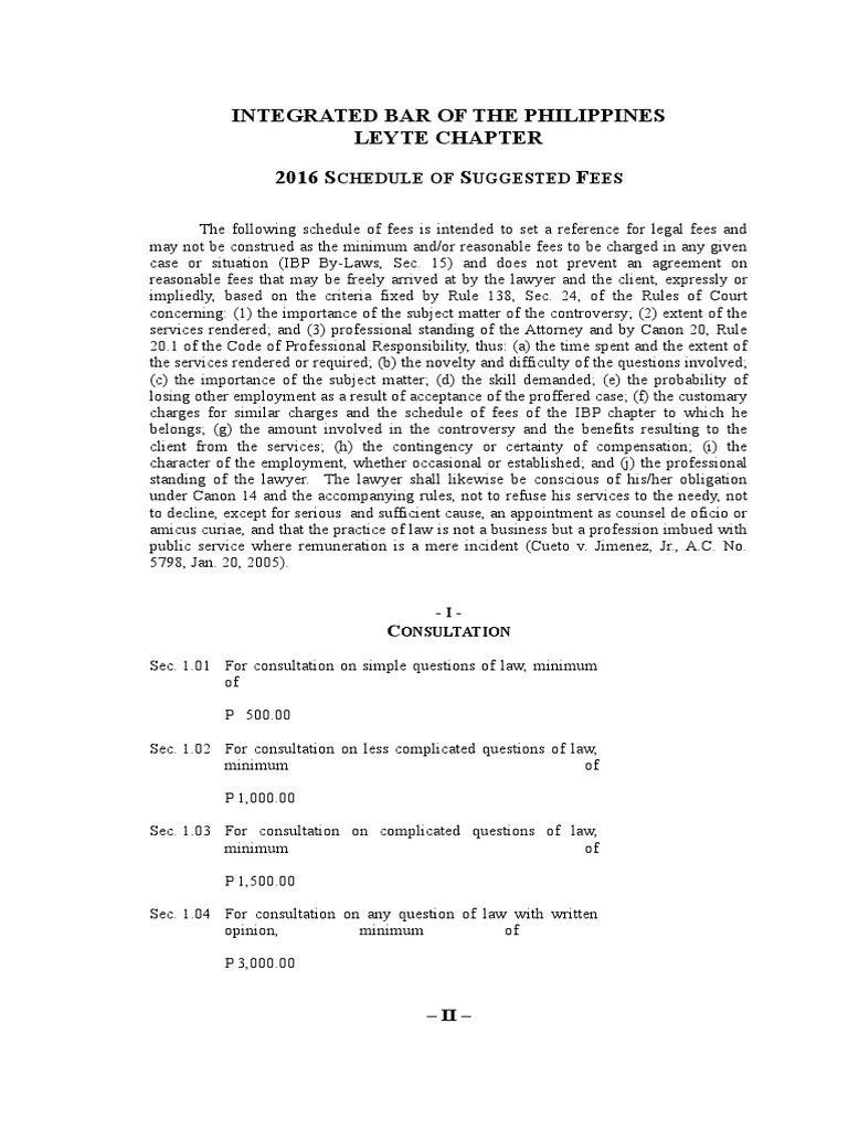 Ibp New Schedule Fees Vfinal | PDF | Attorney's Fee | Lawyer