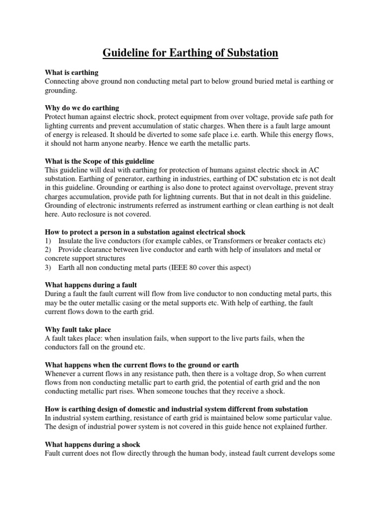 Guideline For Earthing of Substation | PDF | Electrical Substation | Electric Current