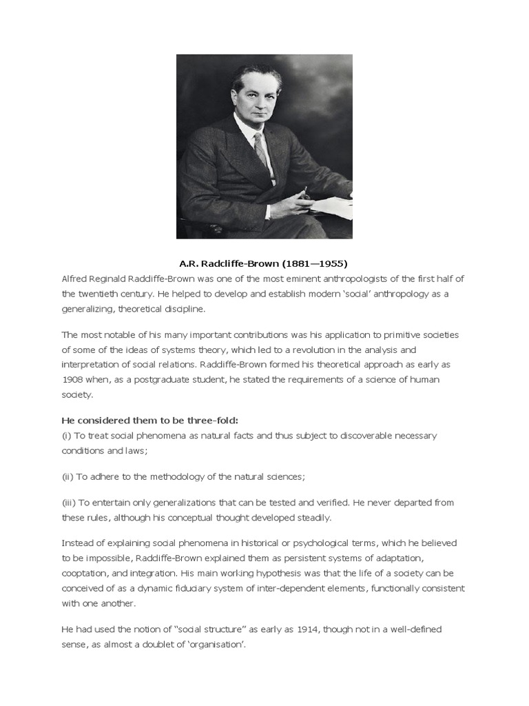 A.R. Radcliffe-Brown (1881-1955) : He Considered Them To Be Three-Fold ...