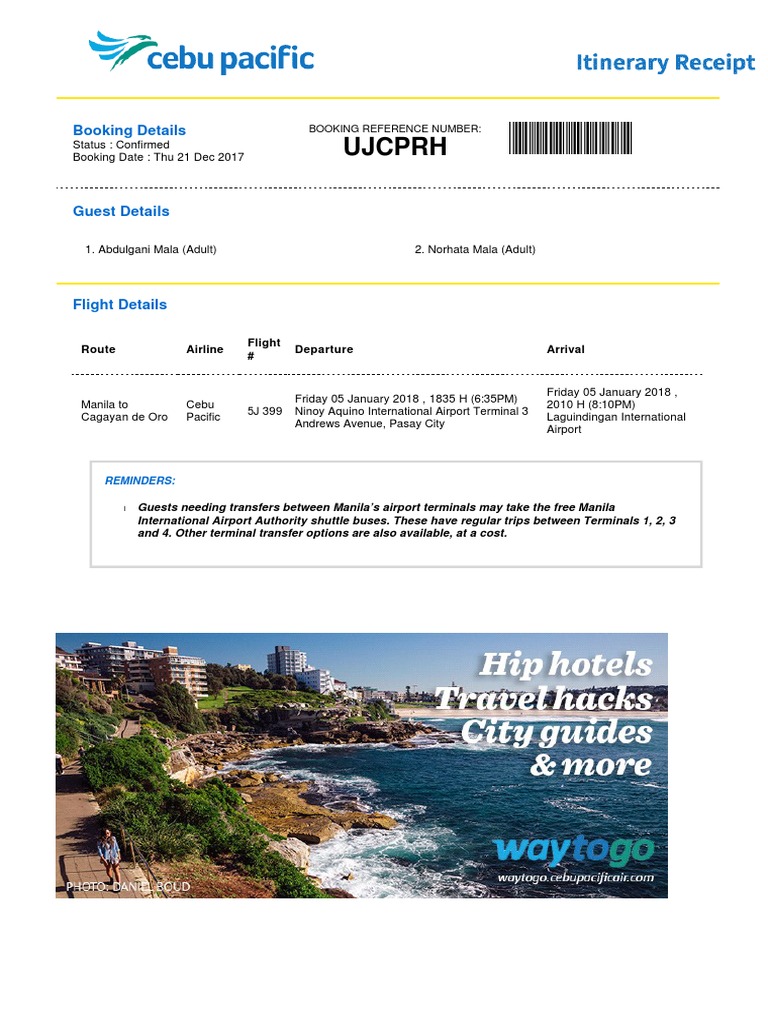 Sample Itinerary From Traveloka - Philppine Airlines | PDF | Aviation ...