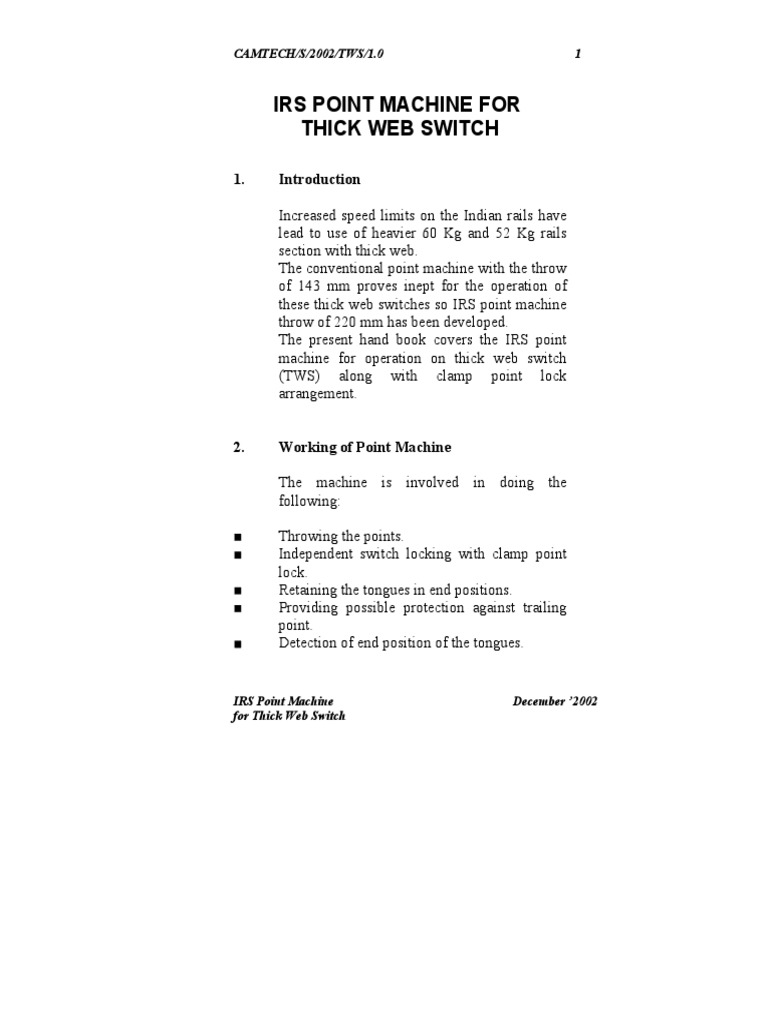 Handbook On IRS Point Machine With Thick Web Switch | PDF | Electrical ...