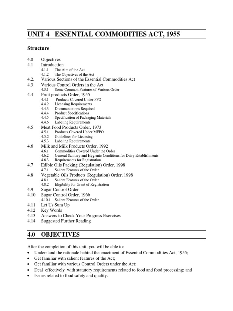 Essential Commodities Act, 1955 | PDF | Milk | Foods