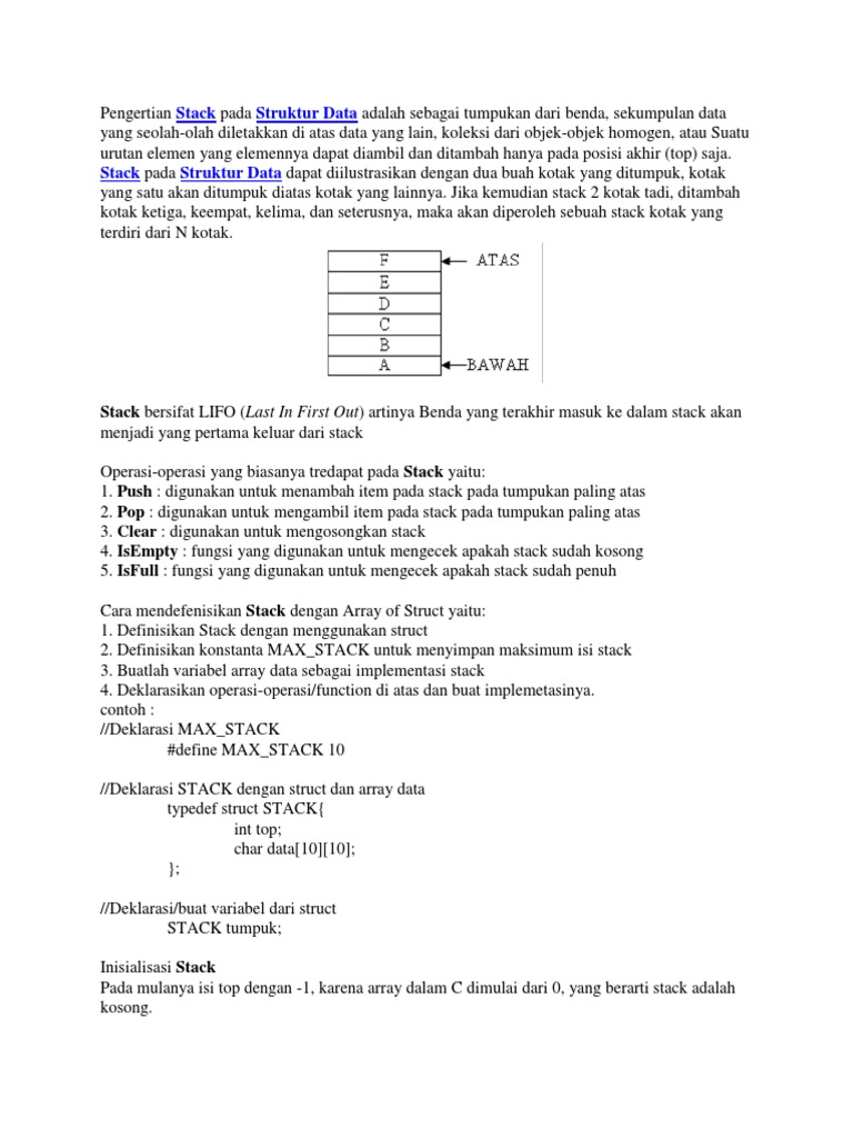 Pengertian Stack Pada Struktur Data Adalah Sebagai Tumpukan Dari Benda