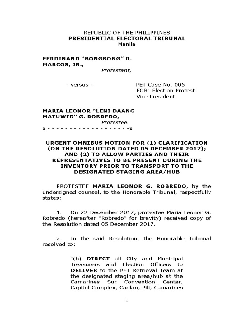 Urgent Motion for Election Document Clarification | PDF | Government ...