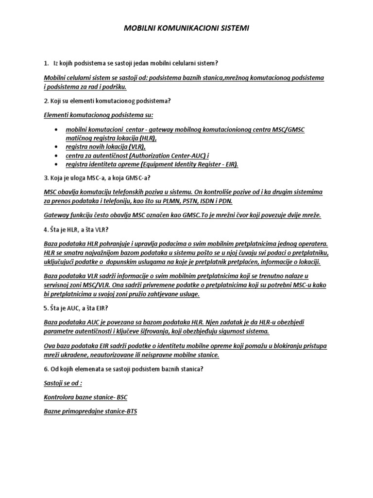 Mobilni Komunikacioni Sistemi | PDF