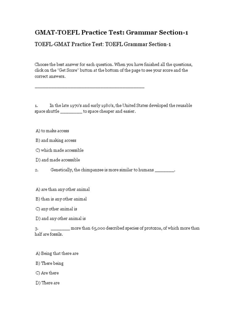 GMAT Grammar Practice Test Section 1 | PDF