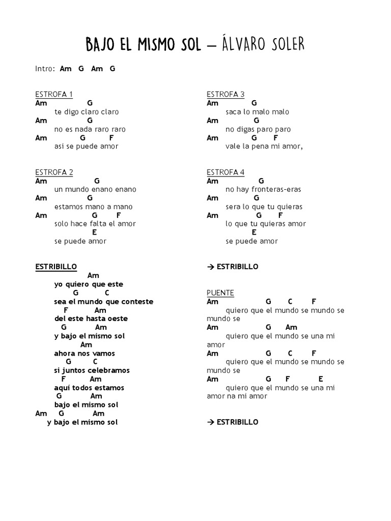 Bajo El Mismo Sol - Álvaro Soler | PDF