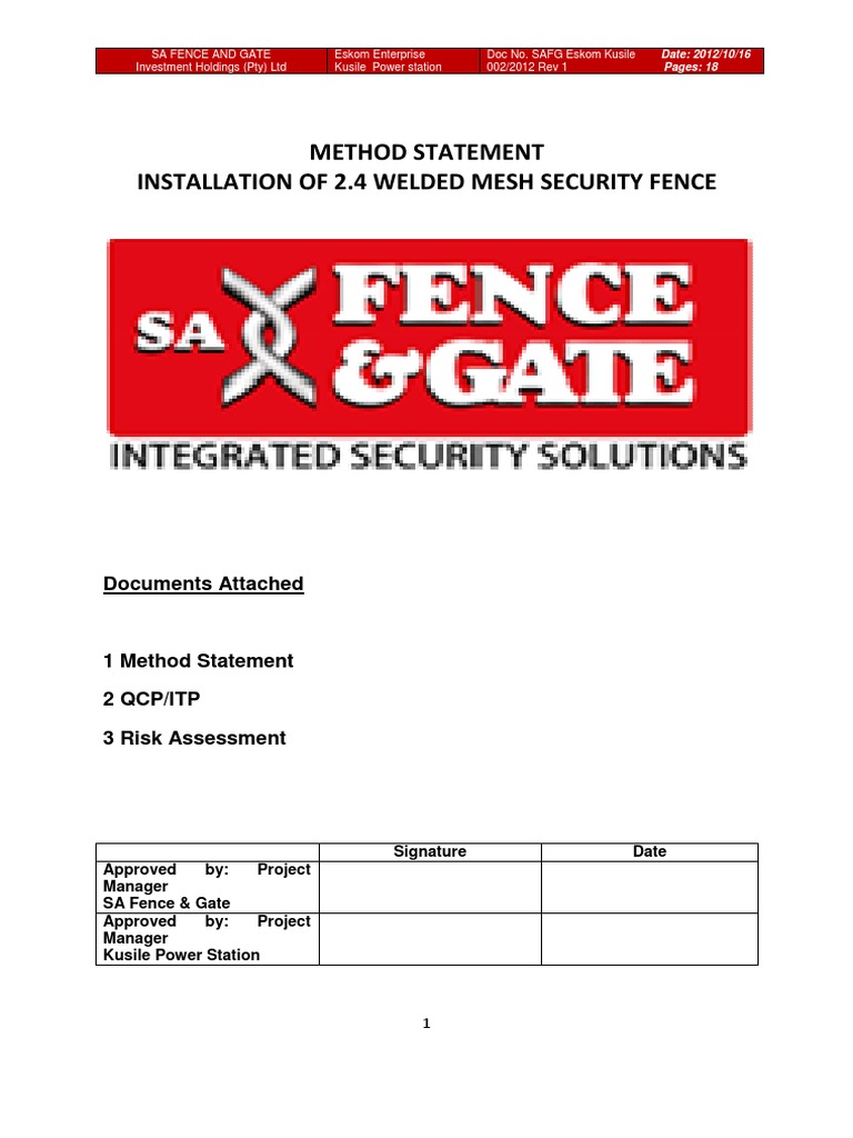 Permanent Fence Method Statement Rev 1 2 | PDF | Personal Protective ...
