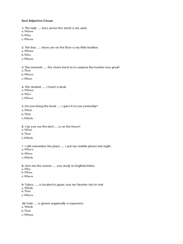 Soal Tentang Adjective Clause | PDF