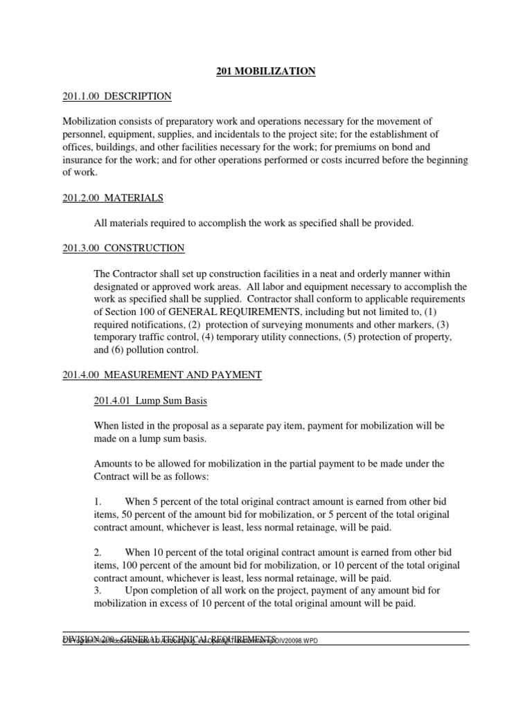 Mobilization Plan GeneralTechnicalRequirements | PDF | Road Surface ...