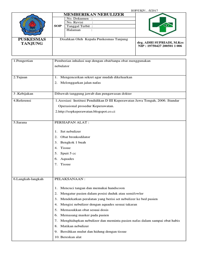 Sop Memberikan Nebulizer (Inhalasi Uap) | PDF