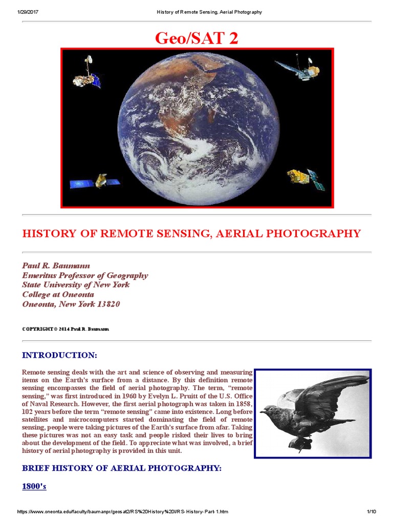 History of Remote Sensing, Aerial Photography | PDF | Aerial ...