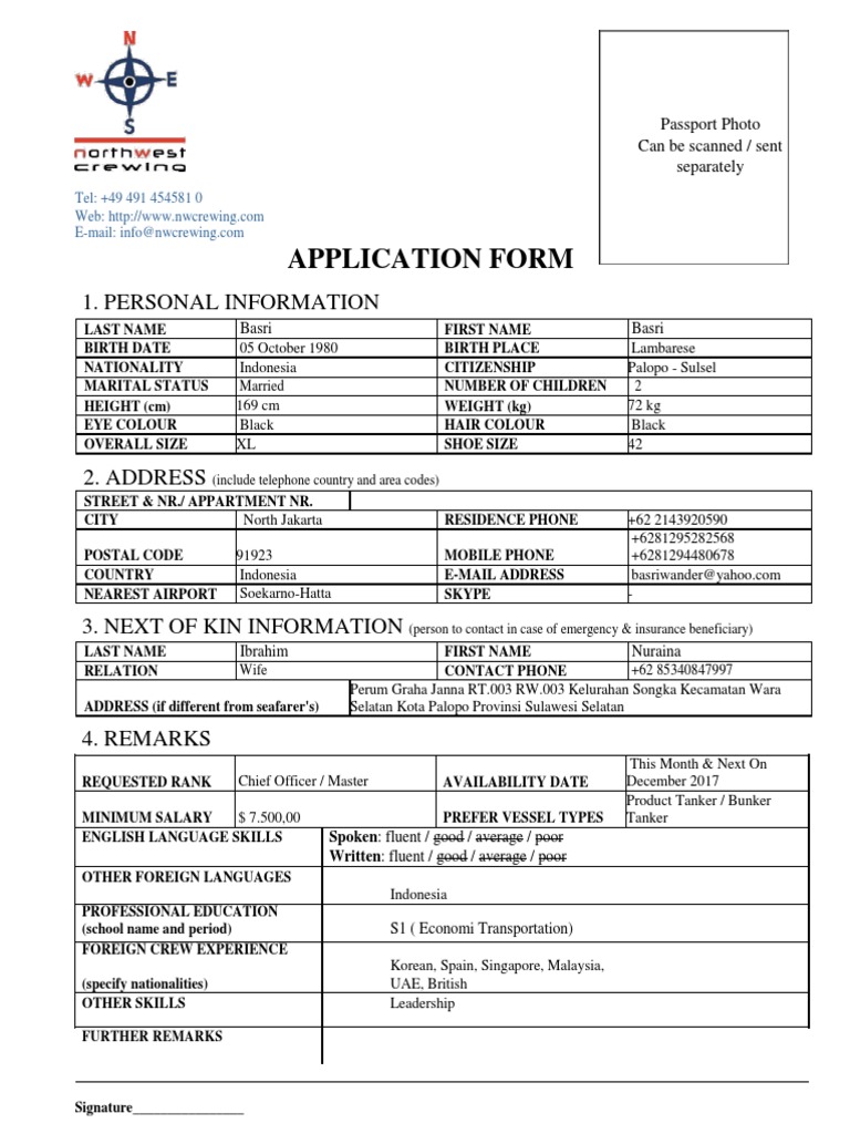 Application Form: 1. Personal Information | PDF