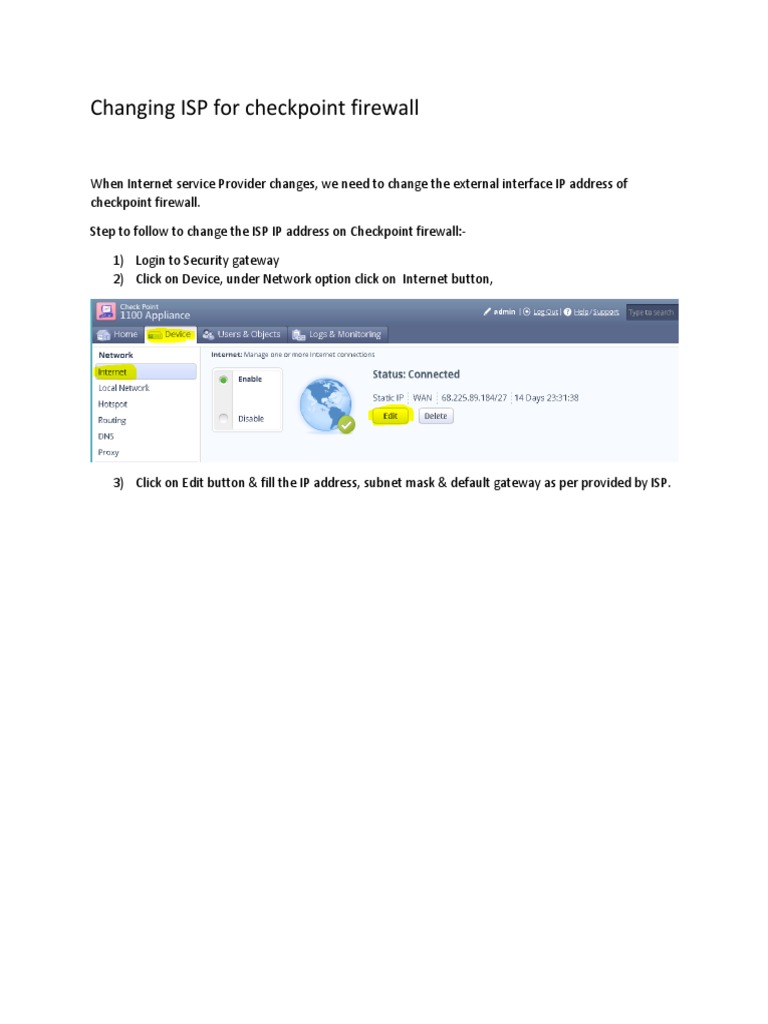 Changing ISP For Checkpoint Firewall | PDF | Computers